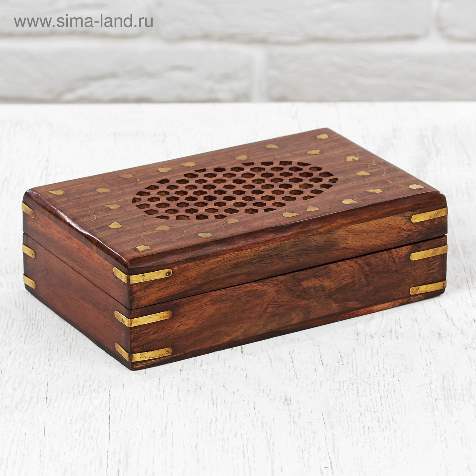 Шкатулка "Резной овал", 13x20x6 см, дерево, цвет: золотистый
