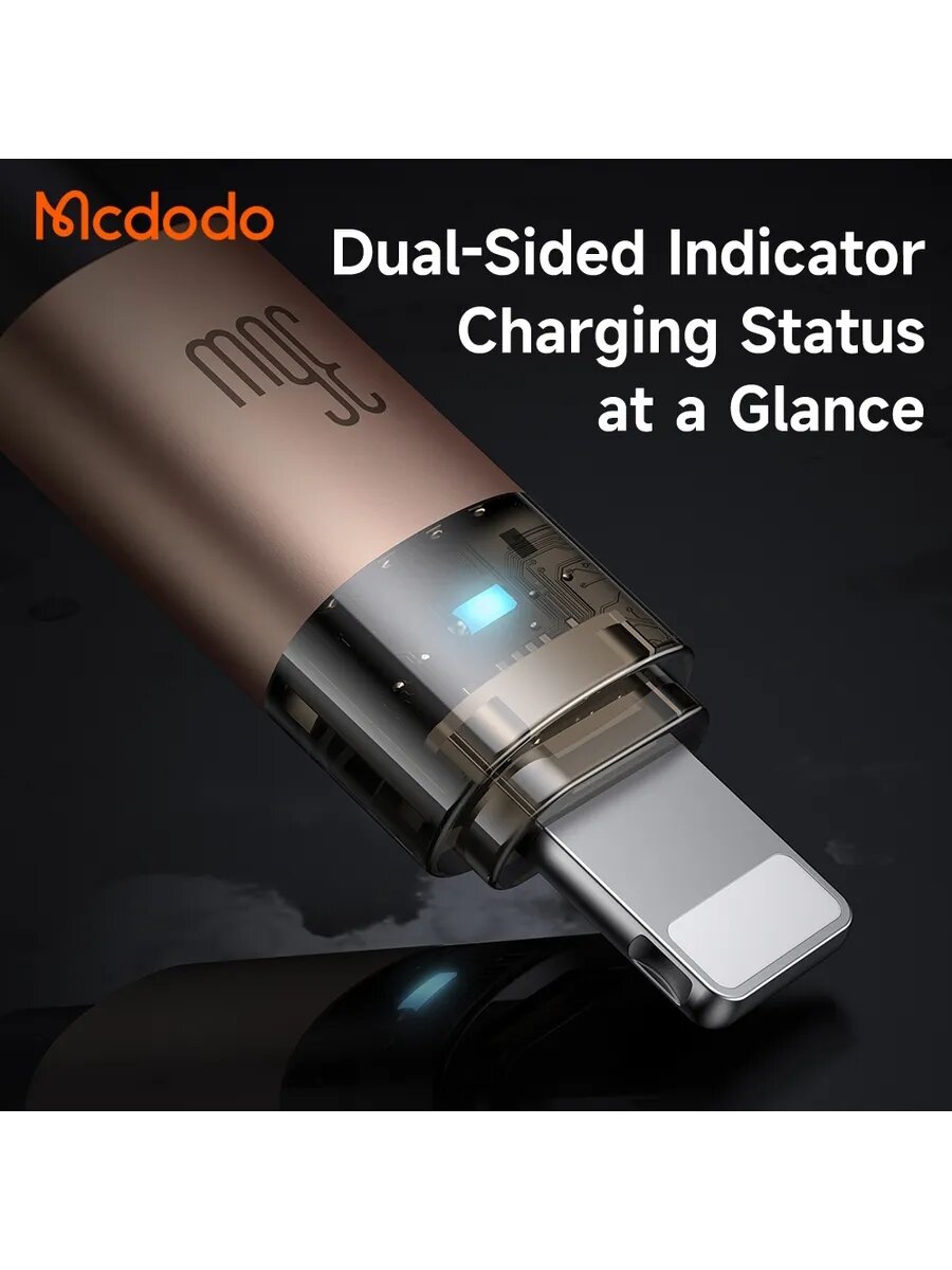 Кабель Mcdodo CA-694 36W USB-C Lightning со световым индикатором заряда (черно-золотой) — фото 1