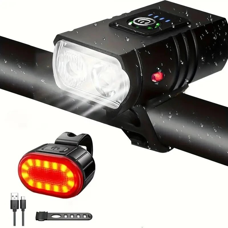 Heinast Фонари для велосипеда, комплект передний и задний, USB, 1200lm 2 T6 Set lights A