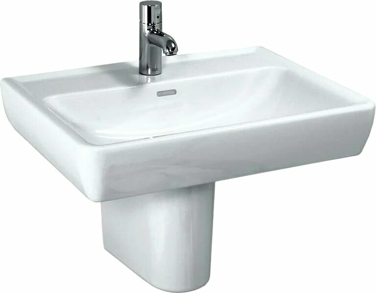 Раковина Laufen Pro 8.1895.3.000.104.1 65 с полупьедесталом, фарфоровая, раковина для ванной, белая, прямоугольная, со встроенным сливом-переливом
