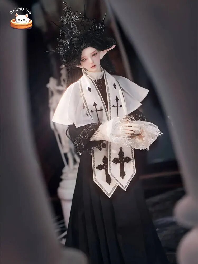 BwithU 1/4 BJD - кукла Ханил (Haniel): В темно - белом наряде с крестами, мрачным головным уборам. Для фанатов особого стиля