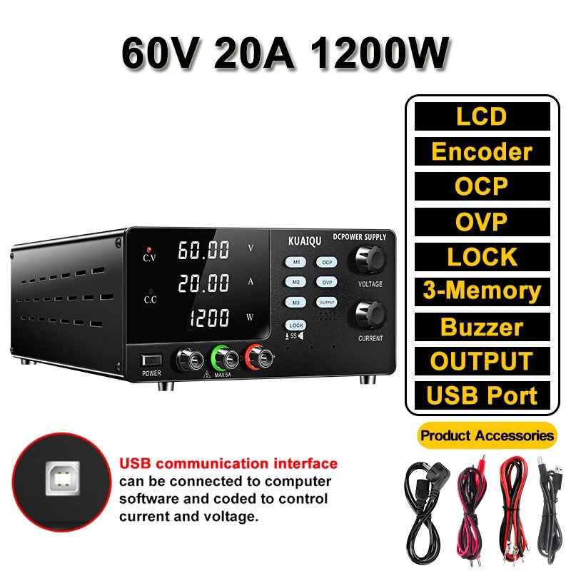 Источник питания куайку 1000V 1A DC с регулируемым напряжением 800V/600V/400V для лабораторного стола OCP/OVP/M1~M3/переключающий регулятор с зуммером для проверки напряжения