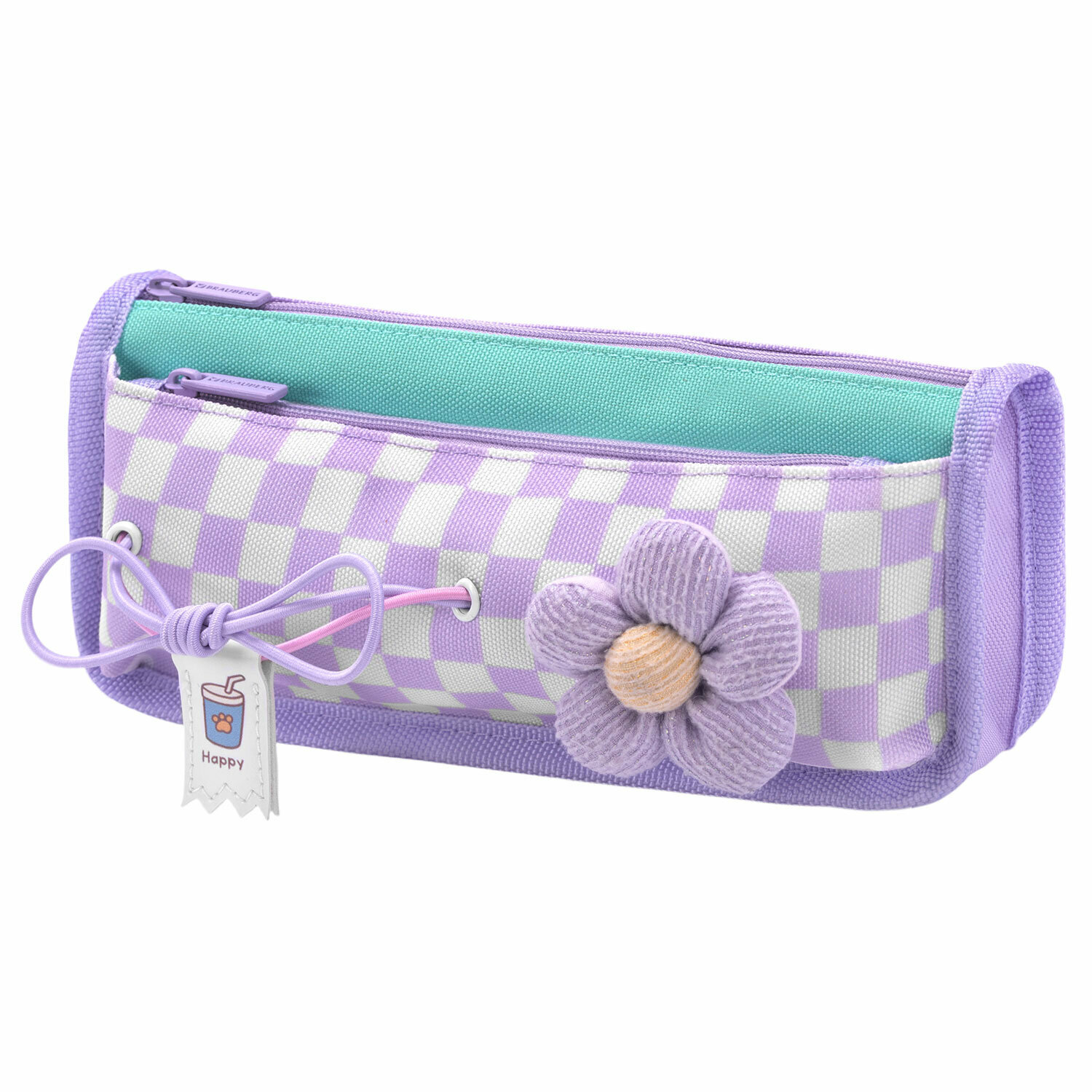Brauberg Пенал мягкий Kids 2 отделения полиэстер Checked flower 22x10x6 см 274581