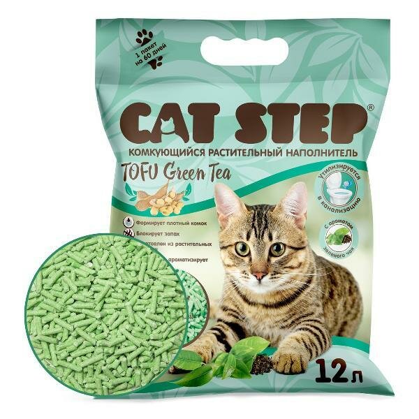 Наполнитель для лотков и клеток Cat step Tofu Green Tea, 12 л
