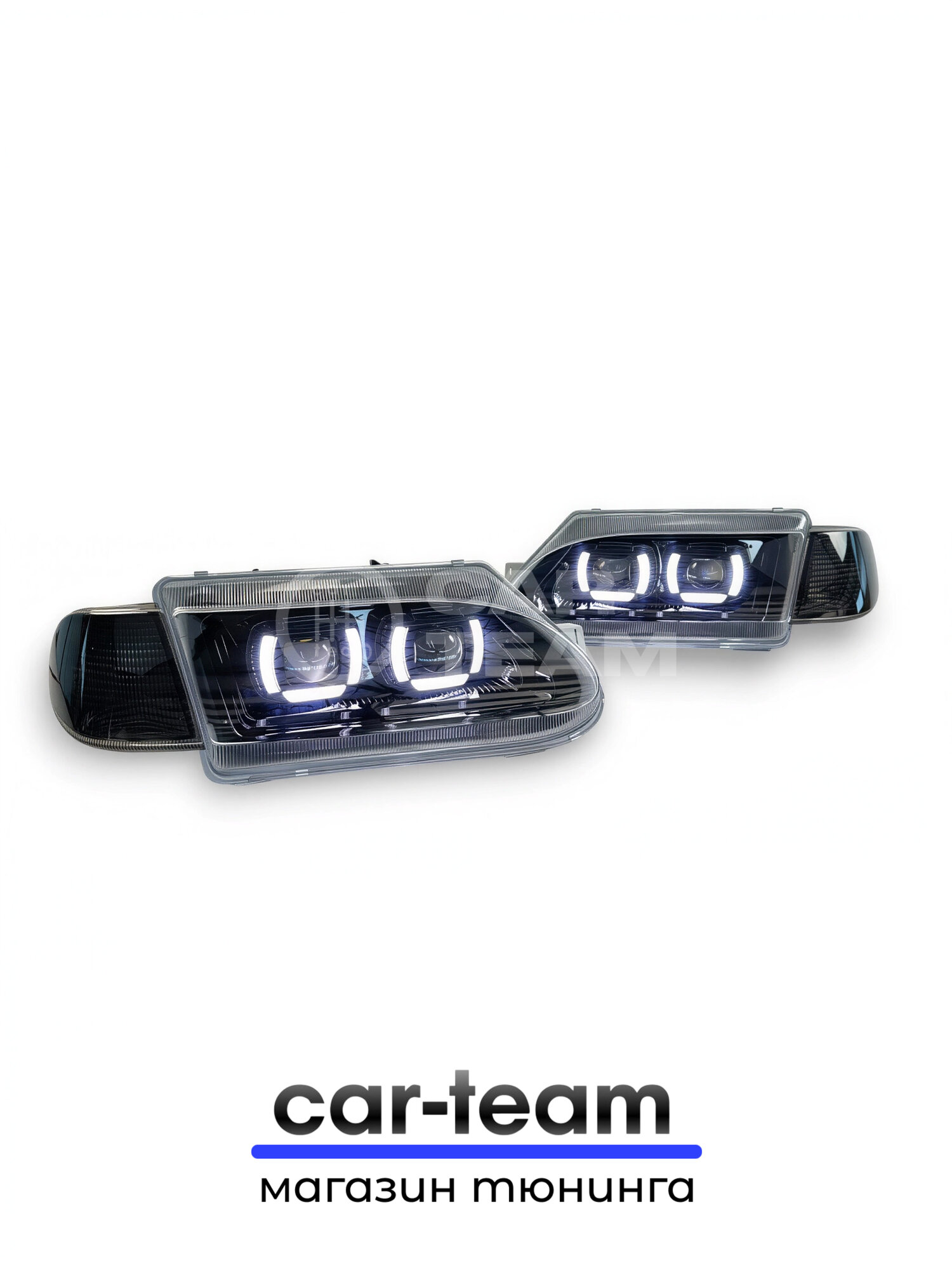 Фары 2113, 2114, 2115 передние дхо в стиле BMW ver 2.0 c Bi LED модулями, черная маска, тонированные поворотники