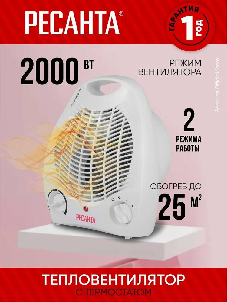 Тепловентилятор ТВС-1 Ресанта - 2 режима нагрева 1000/2000 Вт; режим вентилятора Уцененный товар