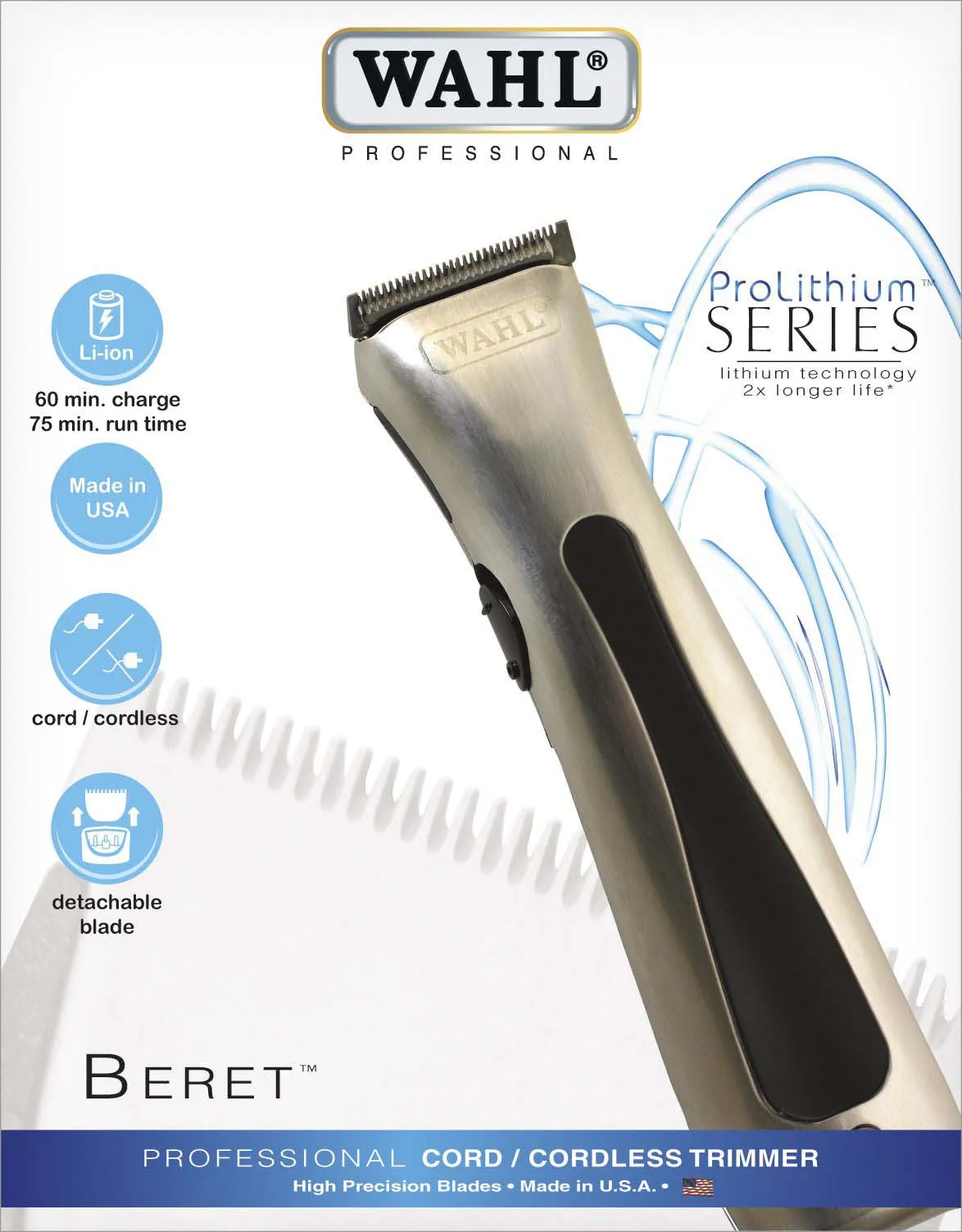 Триммер для волос Wahl ProLi Beret Stealth, 8841-1516, быстросъемный, 4 насадки