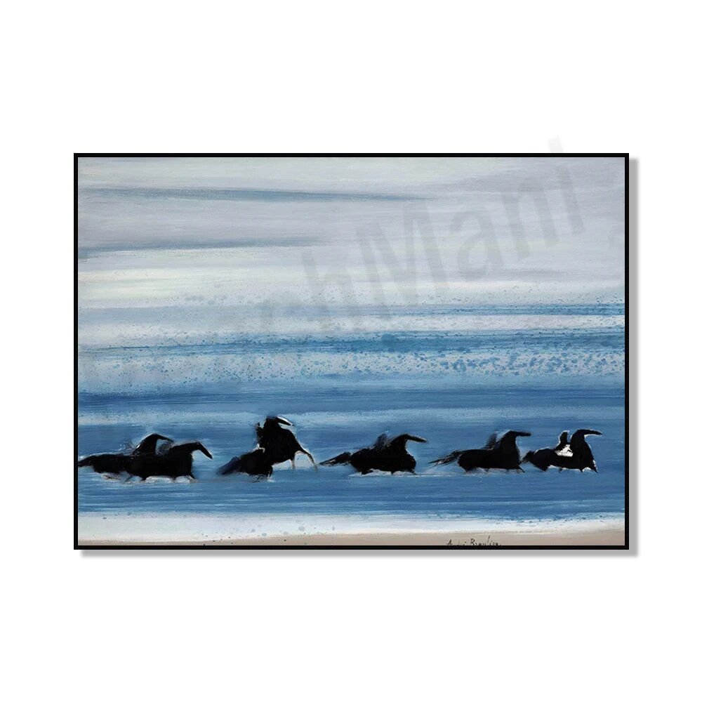 Печать на холсте "Птицы над морем", 40x60 см, черный