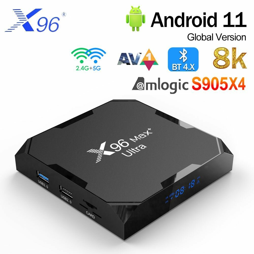 Умная ТВ-приставка X96 Max Plus Ultra, Android 11.0, Amlogic S905X4, 4G+32GB, пульт ДУ, 8K UHD TV Prefix vs Tanix