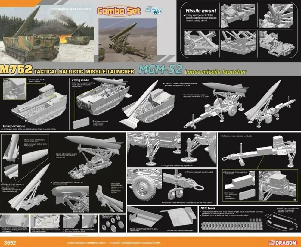 DRAGON 3592 1/35 Американский самоходный ракетный пуск M752 Копье & МТМ - 52 Комплект пусковых установок MGM - 52