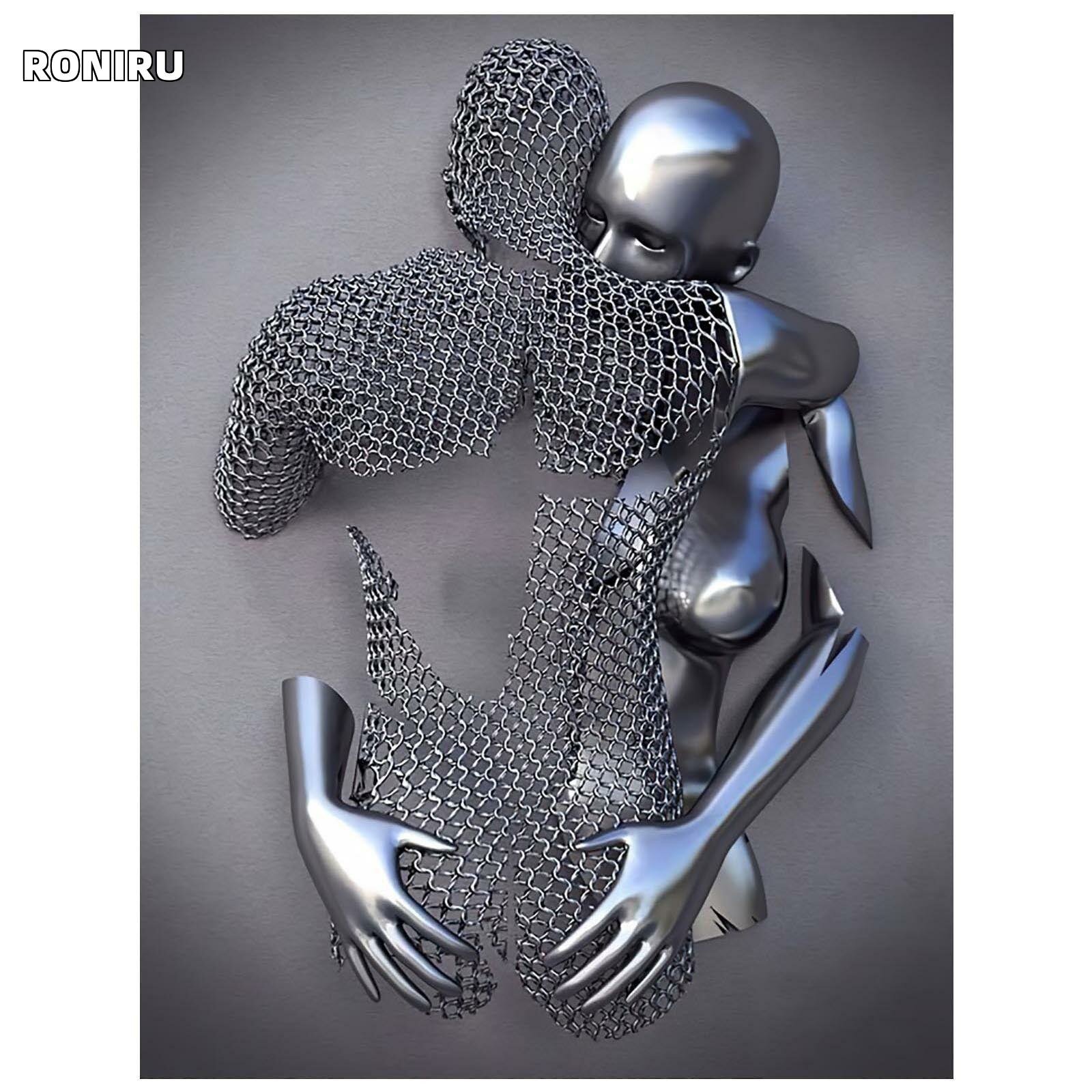 Подарочный набор: абстрактная картина на холсте и металлическая скульптура для интерьера гостиной, спальни и офиса
