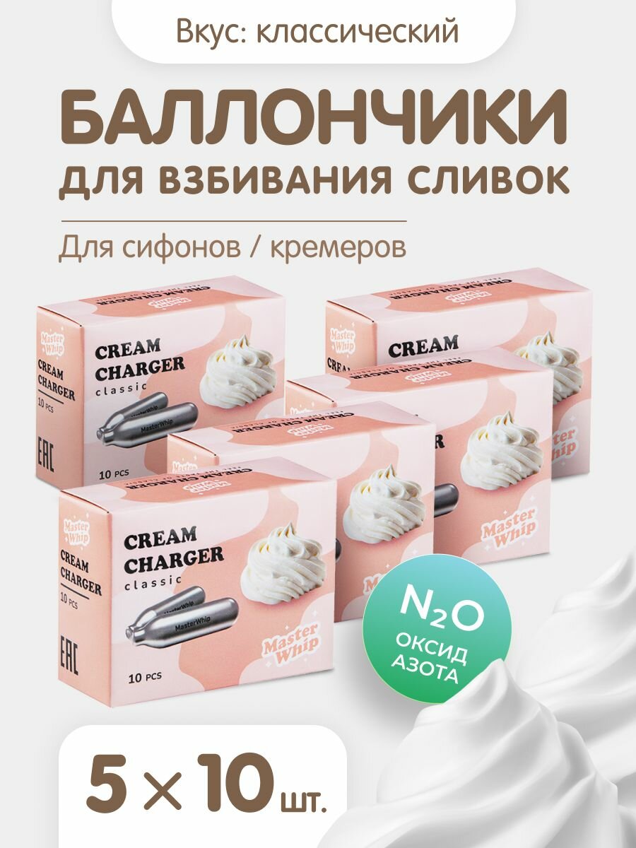 Баллончик для сифона для взбивания сливок (N2O) 50 штук MasterWhip