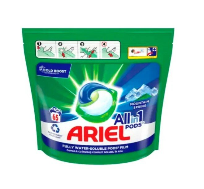 Капсулы для стирки Ariel Горный родник 65шт (для белого, для цветного)