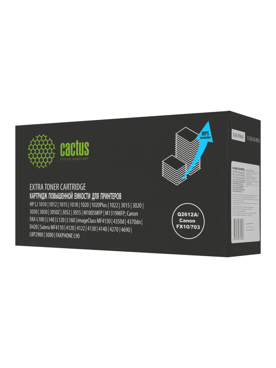 Картридж лазерный CACTUS CS-Q2612X-MPSXL (Q2612A/Canon FX10/703) черный ((8000стр.) для HP LJ 1010/1012/1015/1018/1020) (CS-Q2612X-MPSXL)
