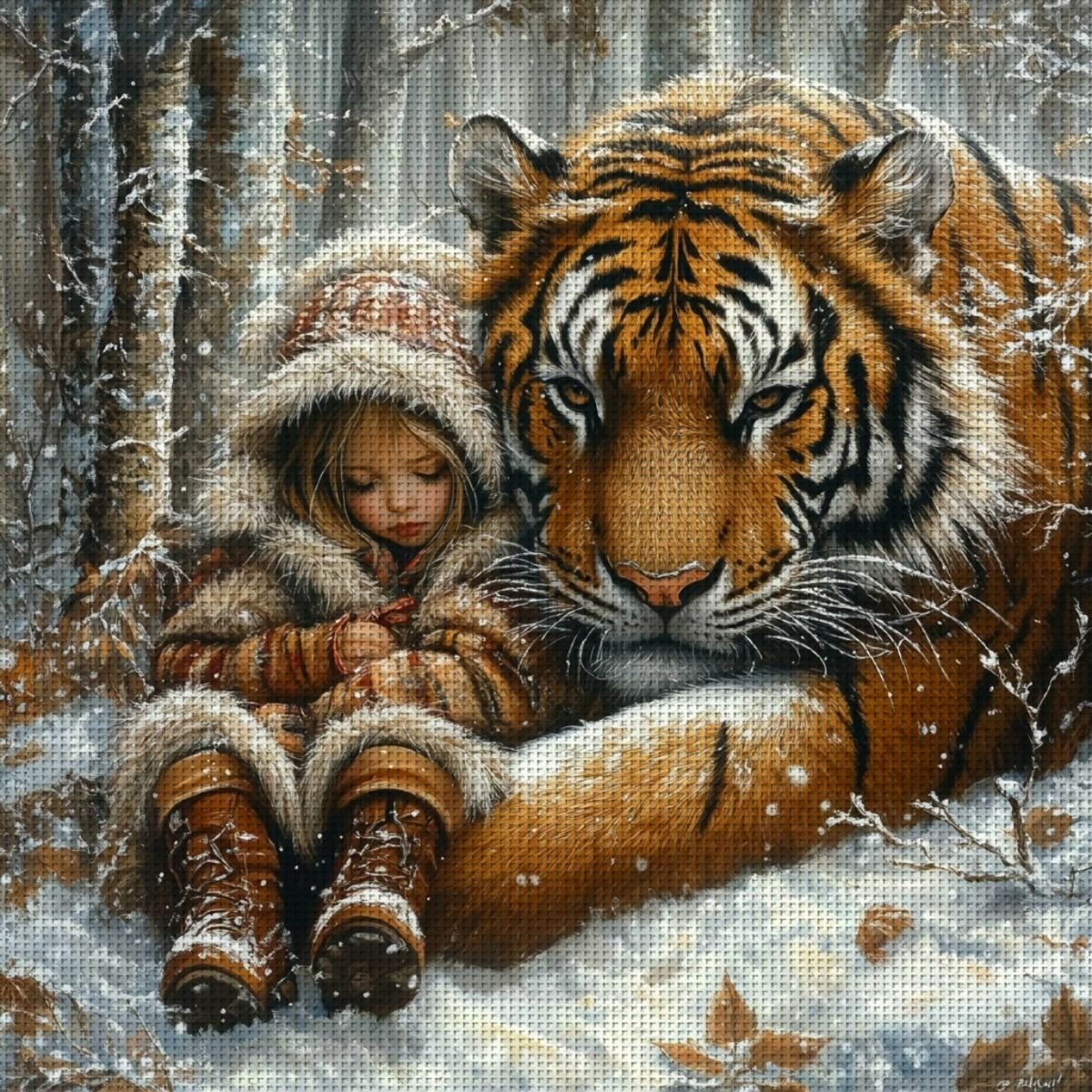 Наборы для вышивки, комплекты для вышивки крестиком, холст 40x40cm, рисунок 35x35cm, 11CT холст с рисунком, девушка и тигр