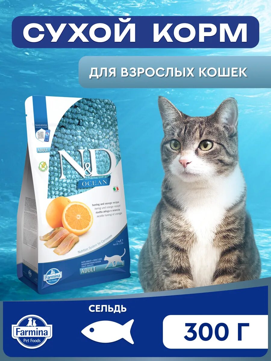 Корм для кошек , беззерновой, сельдь с апельсином, 0,3 кг срок 11.2026