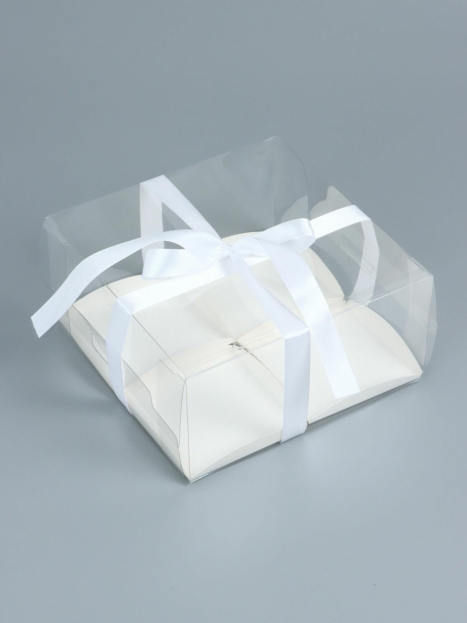 Коробка для пирожных 4 штуки, белая, 20x20x10 см, цвет: белый, 2 шт.