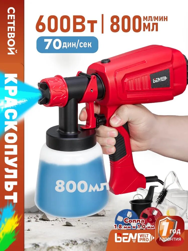 Краскопульт электрический для краски 600 Вт, 800 мл/мин HVLP распылитель для стен, емкостью 800 л, дополнительный 2 насадки и 3 рисунка