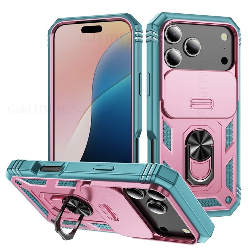 Чехол для iPhone 15 Pink Green с кольцом-подставкой