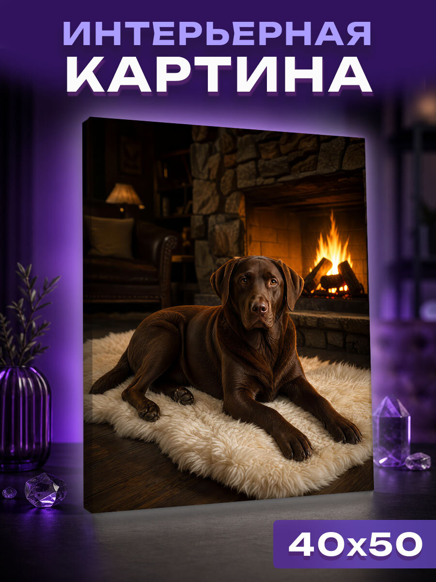 Интерьерная картина шоколадный лабрадор у камина
