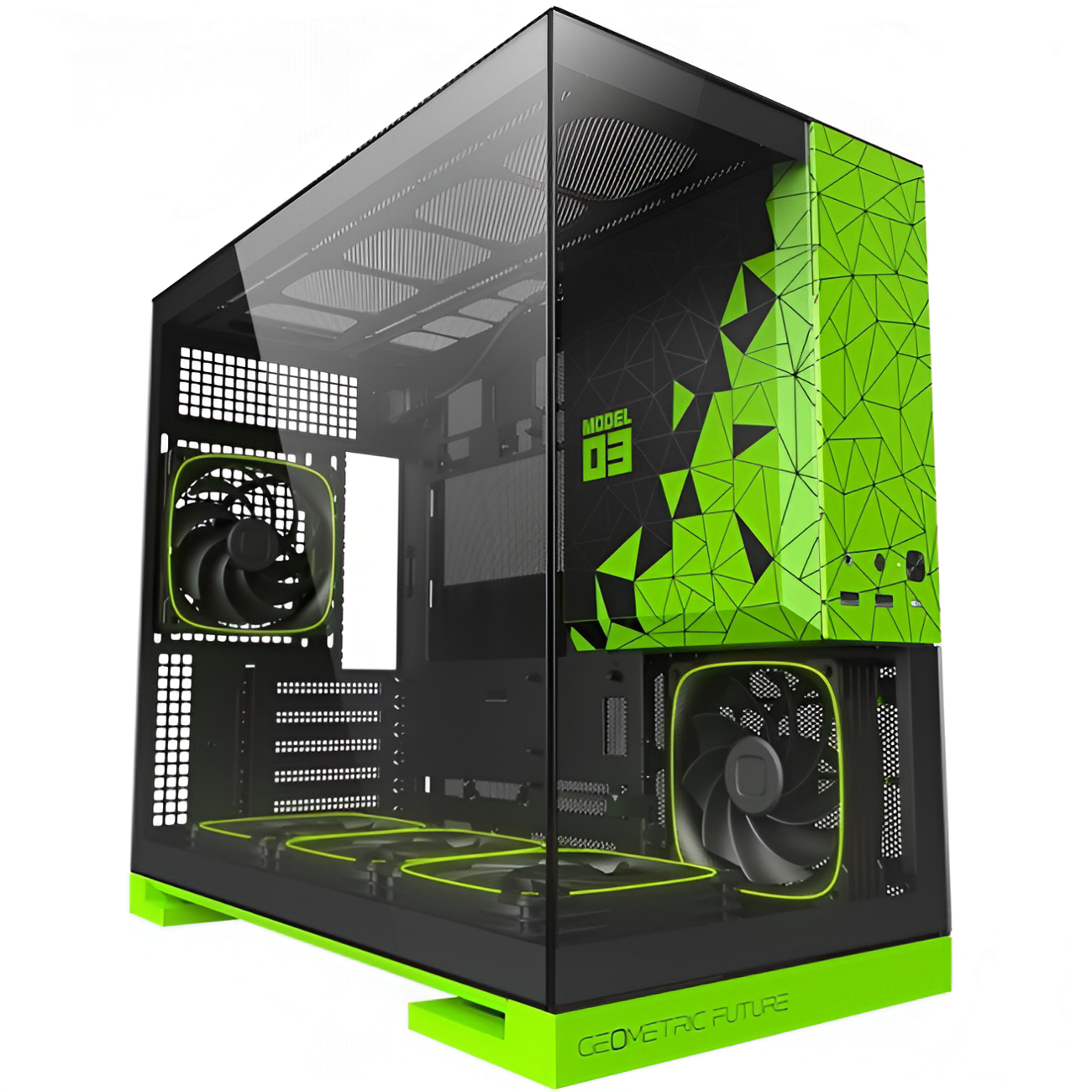 Корпус Mini-Tower Geometric Future Model 3 Black Green, ARGB, Micro-ATX, черный/зеленый (1AM3NZGB00110)
