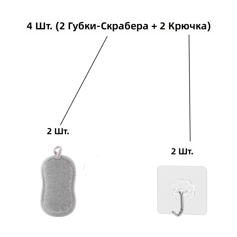 Двусторонние плотные губки для мытья посуды с держателями (2 шт. + 2 шт.)