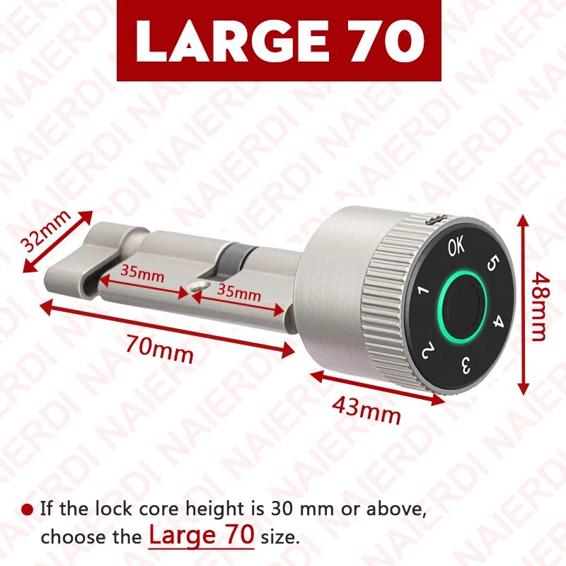 NAIERDI Электронный цилиндр замка Large 70 Silver