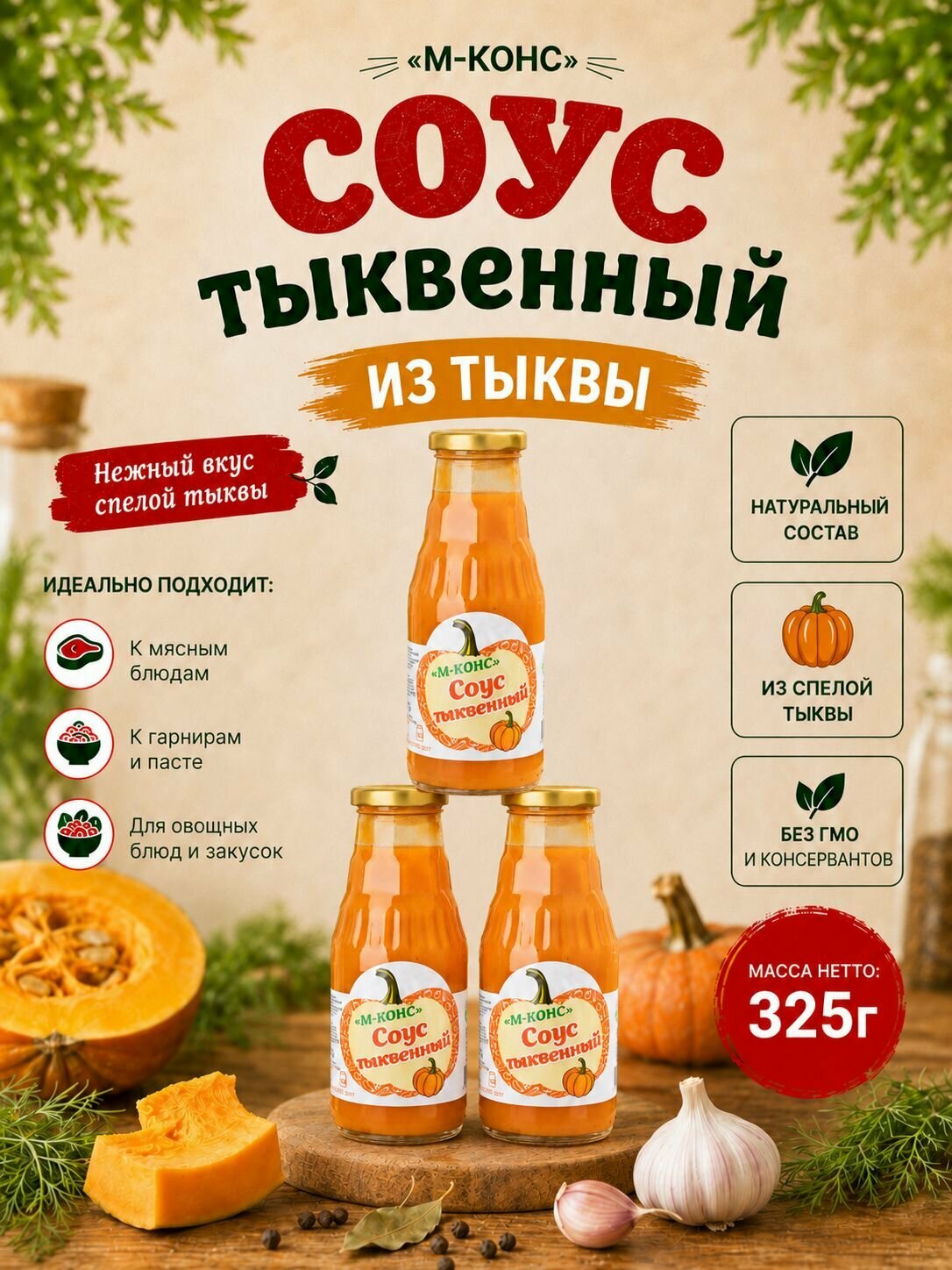 Соус тыквенный Мичуринский, 3 шт. по 325 г