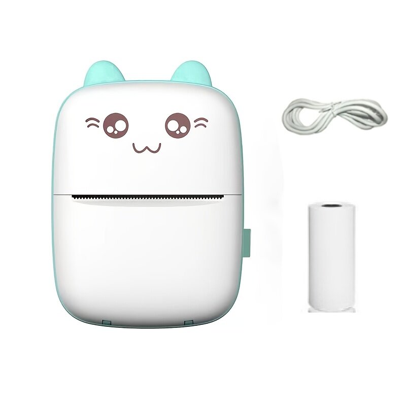 Компактный портативный беспроводной мини-термопринтер с милым дизайном кота, USB-перезаряжаемый, для печати фото и этикеток, синий