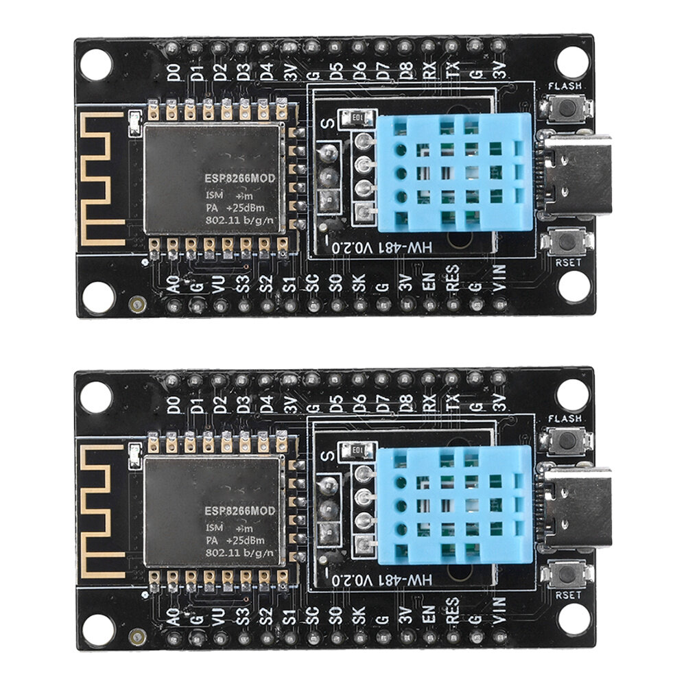 ESP-12F ESP8266 NodeMCU плата разработки на CH340 с датчиком температуры и влажности DHT11, 2 шт.