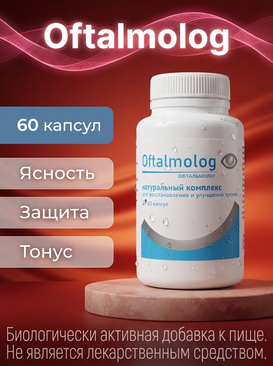 БАД для глаз Oftalmolog, для восстановления и улучшения зрения, 60 шт. по 500 мг