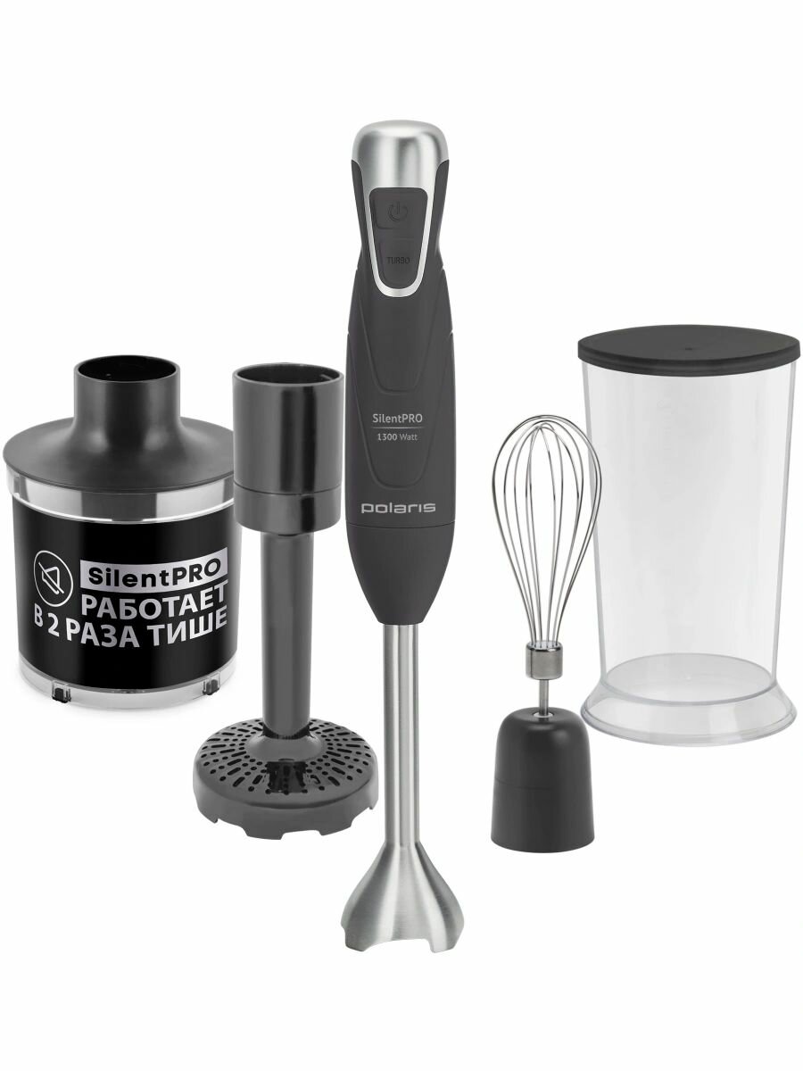 Блендер погружной Polaris Silent PHB 1380 1300Вт черный/серебристый Hand Blender Polaris Silent PHB 1380 1300W black/silver
