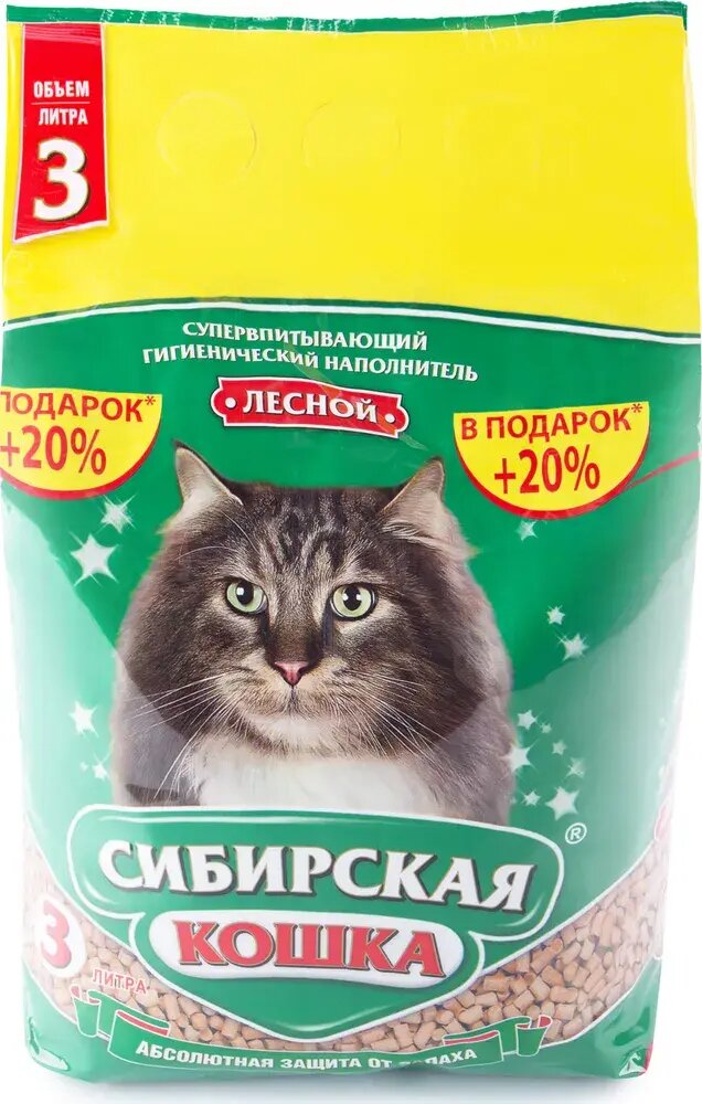 Наполнитель (Сибирская кошка) 3л Лесной древесный для кошек