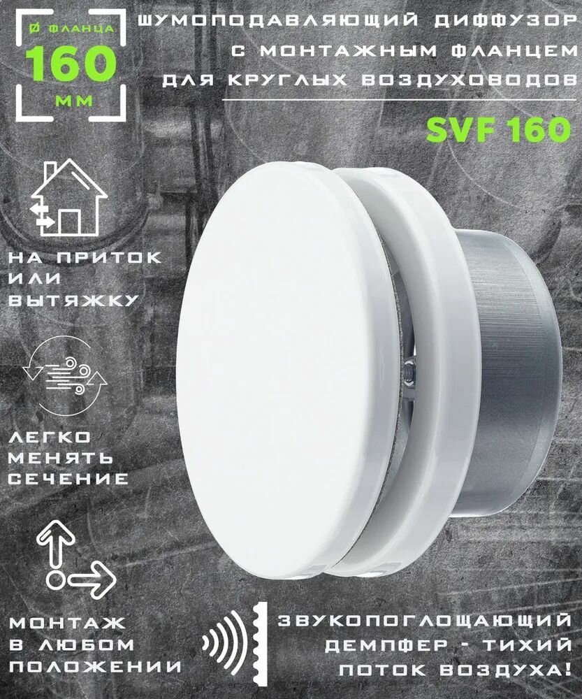 160 SVF шумоподавляющий вентиляционный стальной диффузор-анемостат, диаметр 160 мм