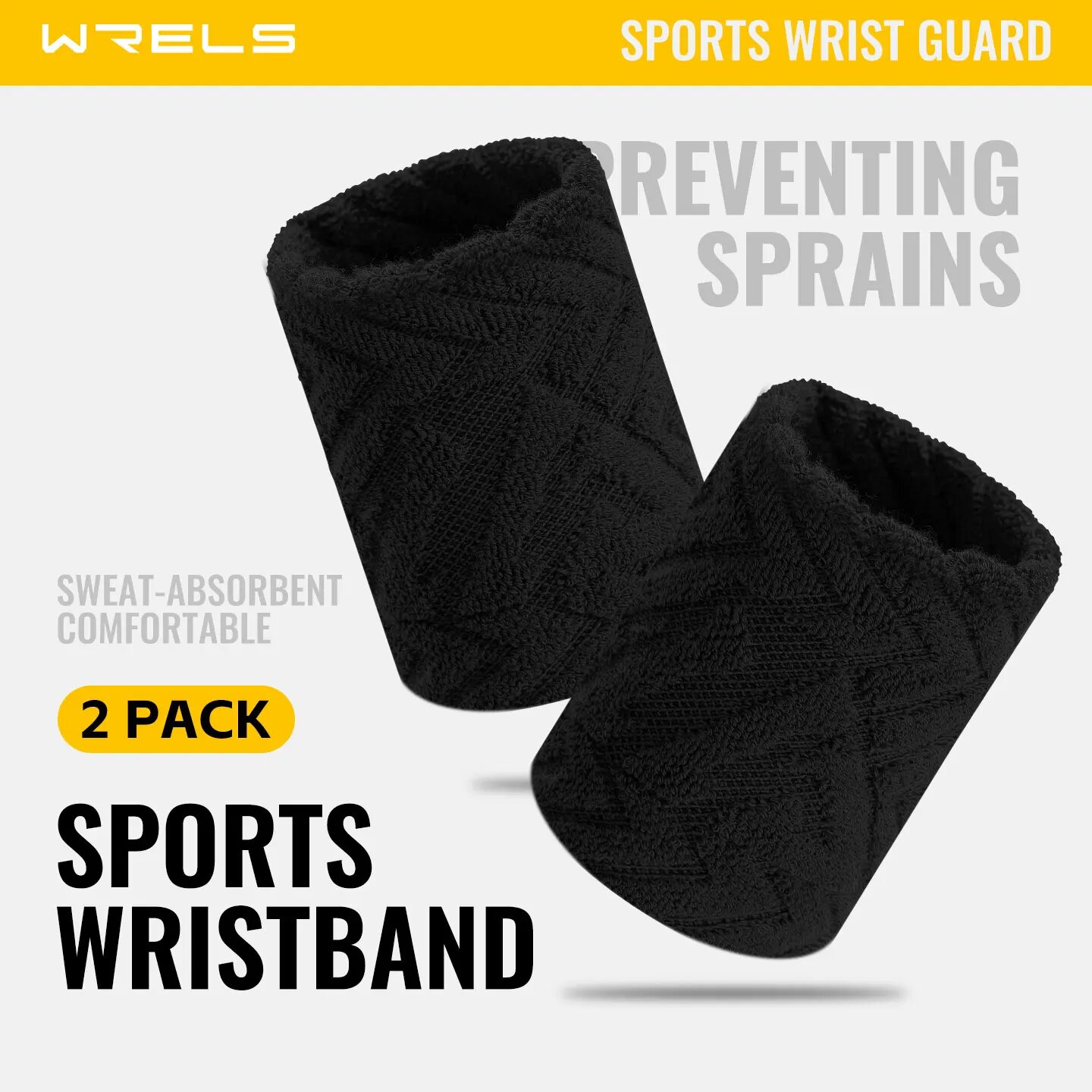 Браслет WRELS впитывающий пот черный Черный, Black-2PCS