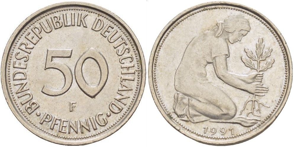 Германия 50 пфеннигов, 1991 F Посадка деревьев XF