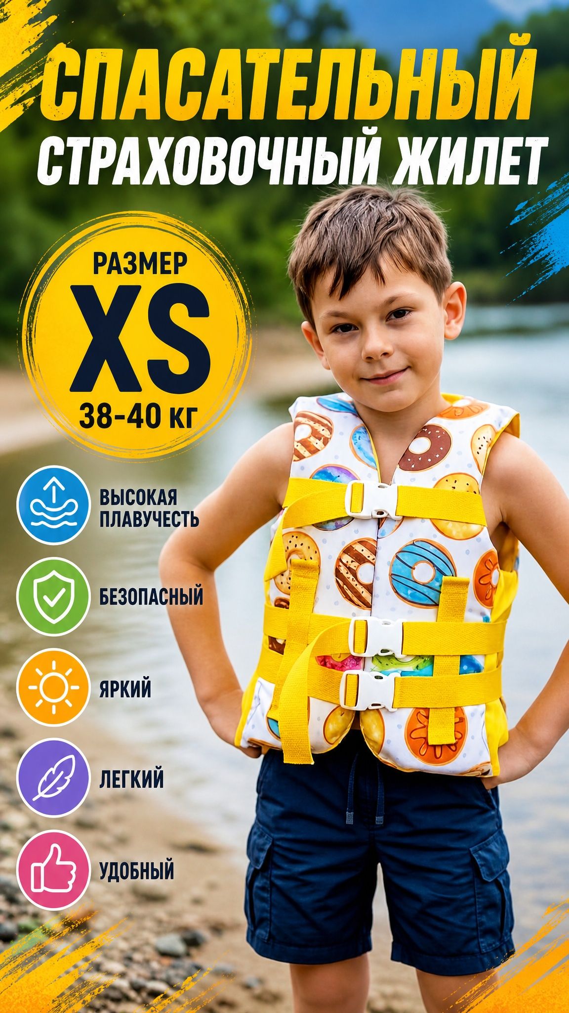 Спасательный страховочный жилет детский для плавания XS