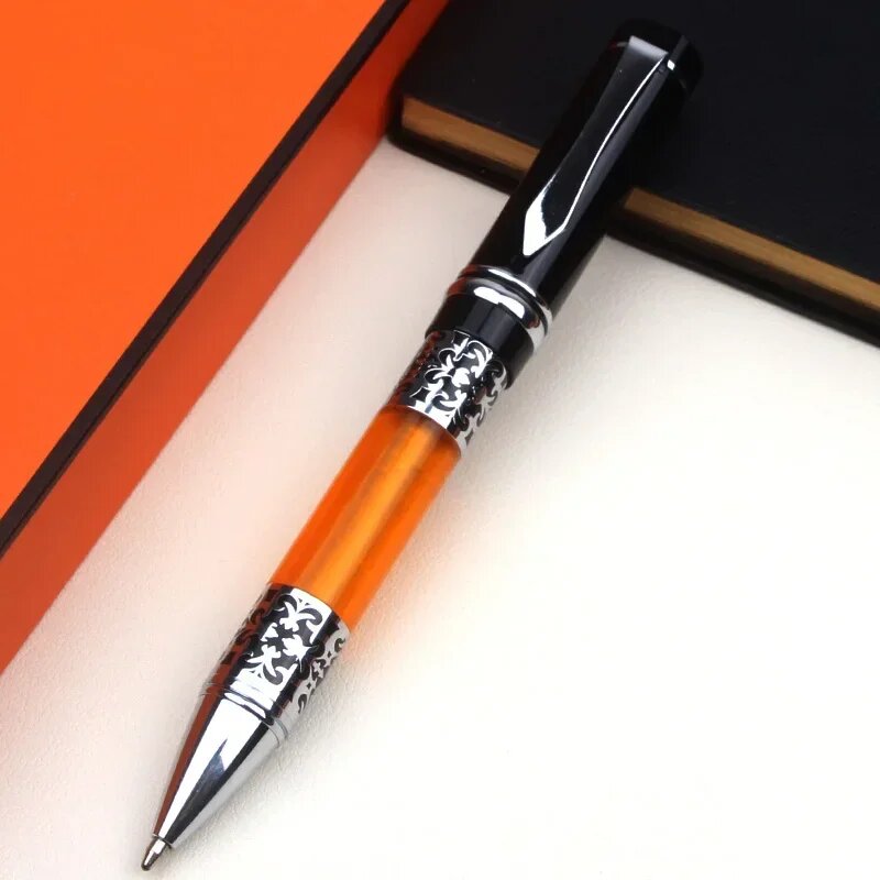 BOOKWORM 675 перьевая ручка черно-оранжевая с серебряным узором из янтарного Ballpoint Pen