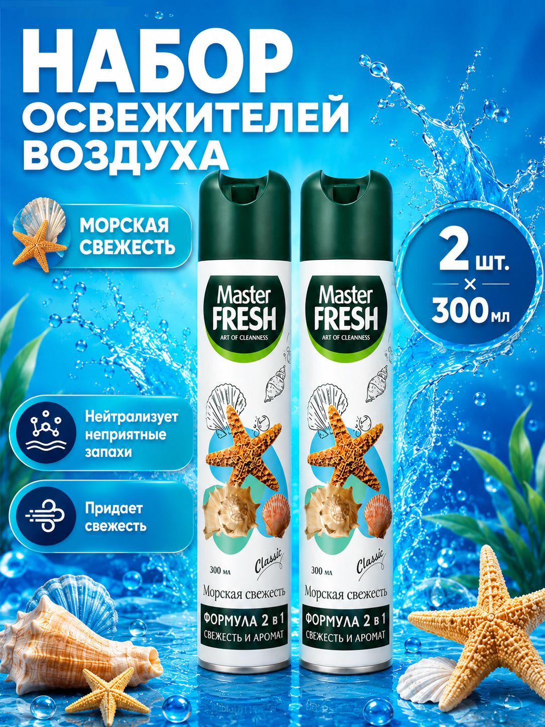Освежитель воздуха Master Fresh Морская свежесть 300 мл 2 шт