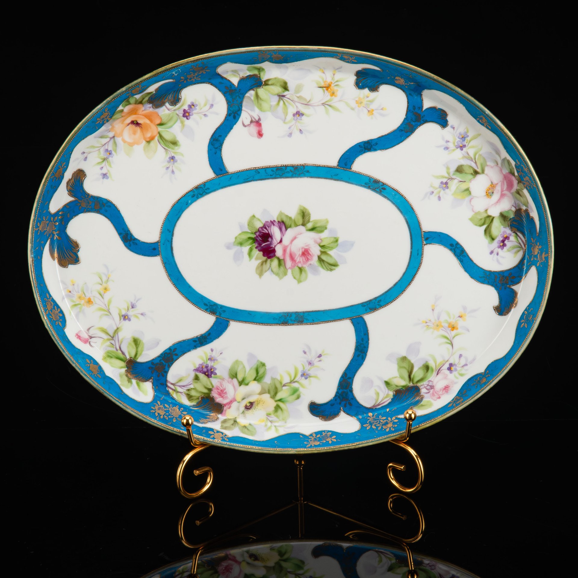 Блюдо (поднос) овальной формы с цветочным декором, Noritake, фарфор, роспись