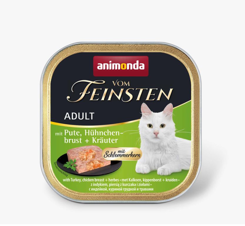 Animonda Vom Feinsten Adult / Анимонда Корм для кошек влажный, с Индейкой, Куриной грудкой и Травами, 100г х 32шт