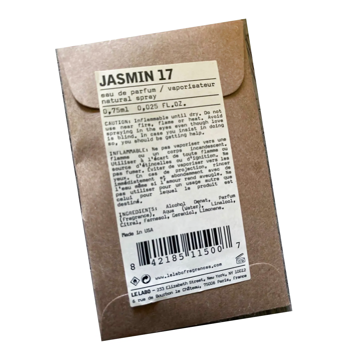 Ле Лабо Жасмин 17 миниатюра духов 0.75 мл унисекс - Le Labo Jasmin 17 парфюмерная вода пробник