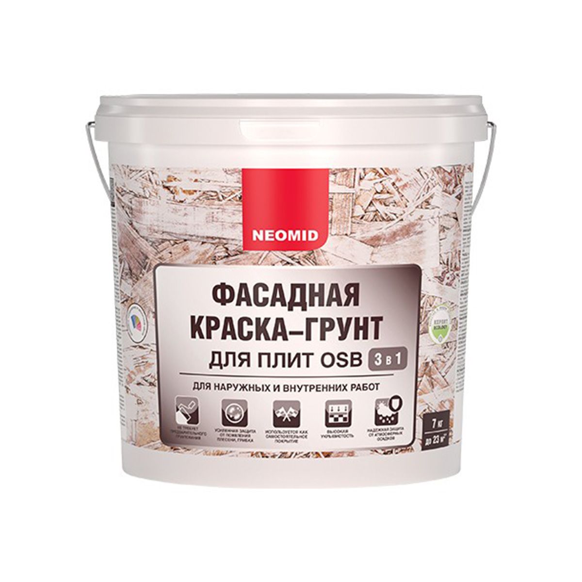 Краска-грунт Neomid 3в1 Prof, фасадная, для плит OSB, 7 кг