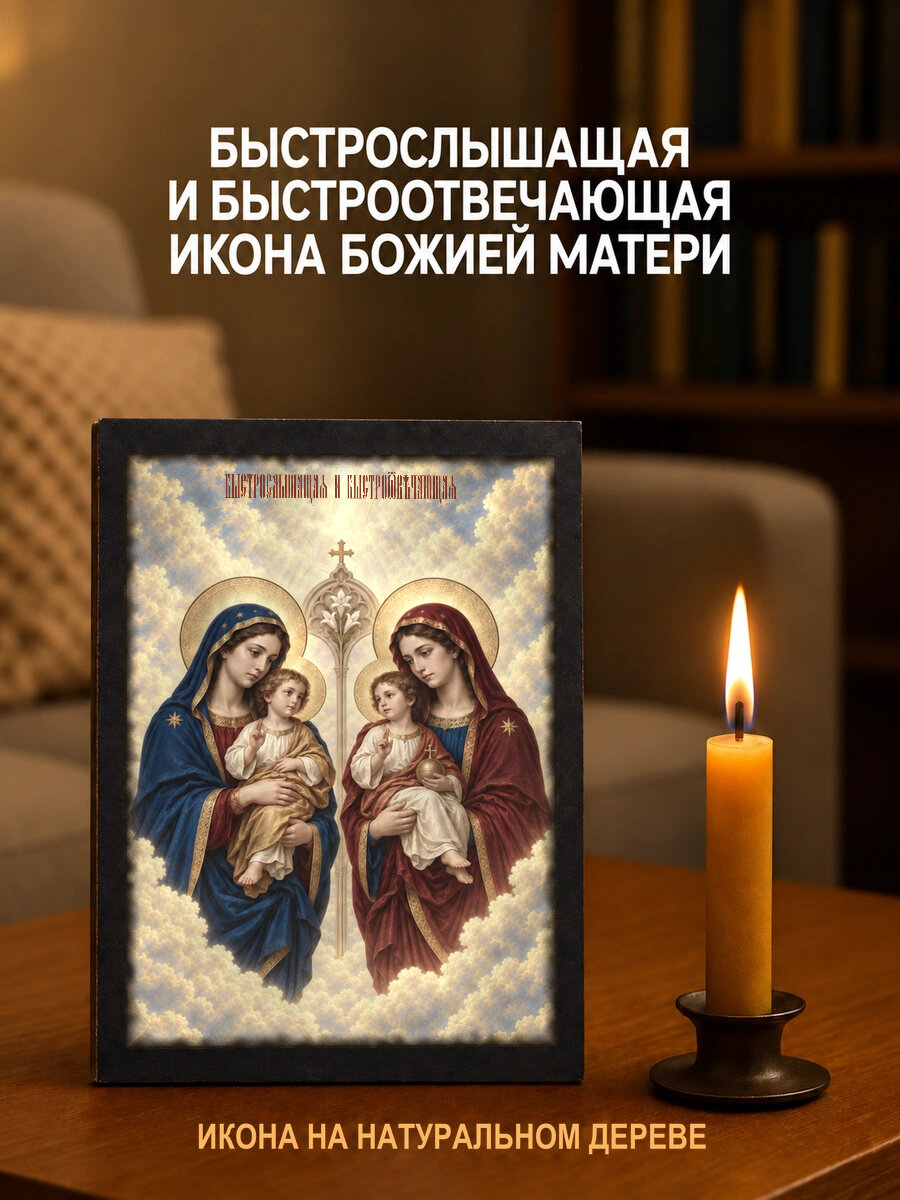 Икона «Быстрослышащая и Быстроотвечающая икона Божией Матери» на натуральном дереве, 15×18 см, храмовая живопись, потёртое золото