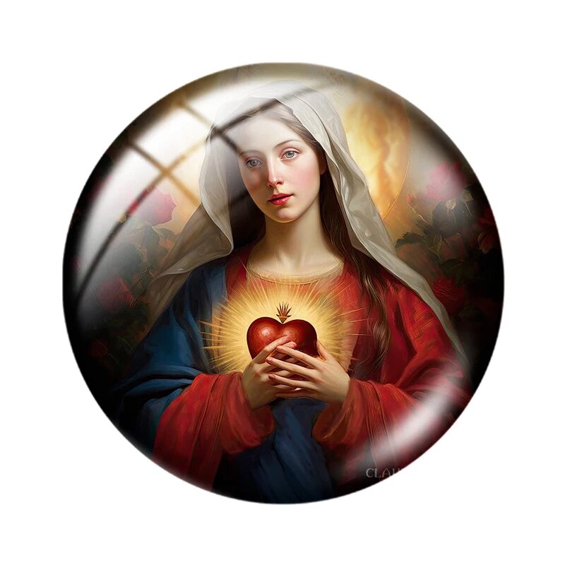 Кабошон стеклянный 25 мм, Virgin Mary, BG1772-07