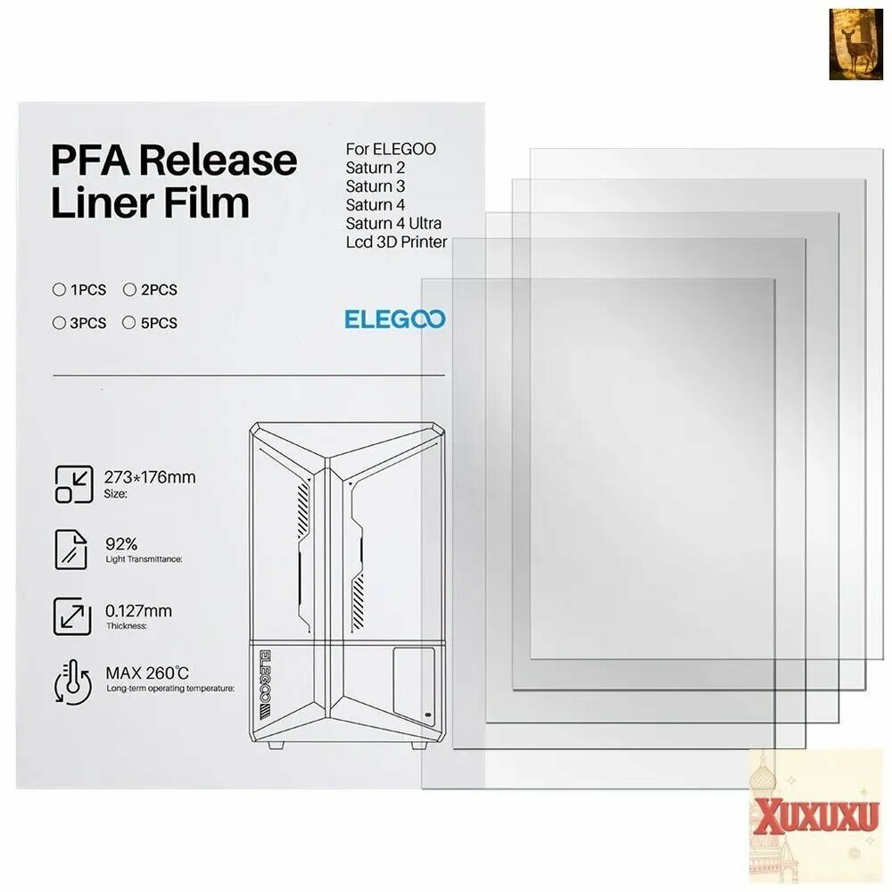 Защитная пленка ELEGOO PFA для 3D-принтеров ELEGOO Saturn 2/8K/3/4/4 Ultra/4 Ultra 16K (5 шт.)
