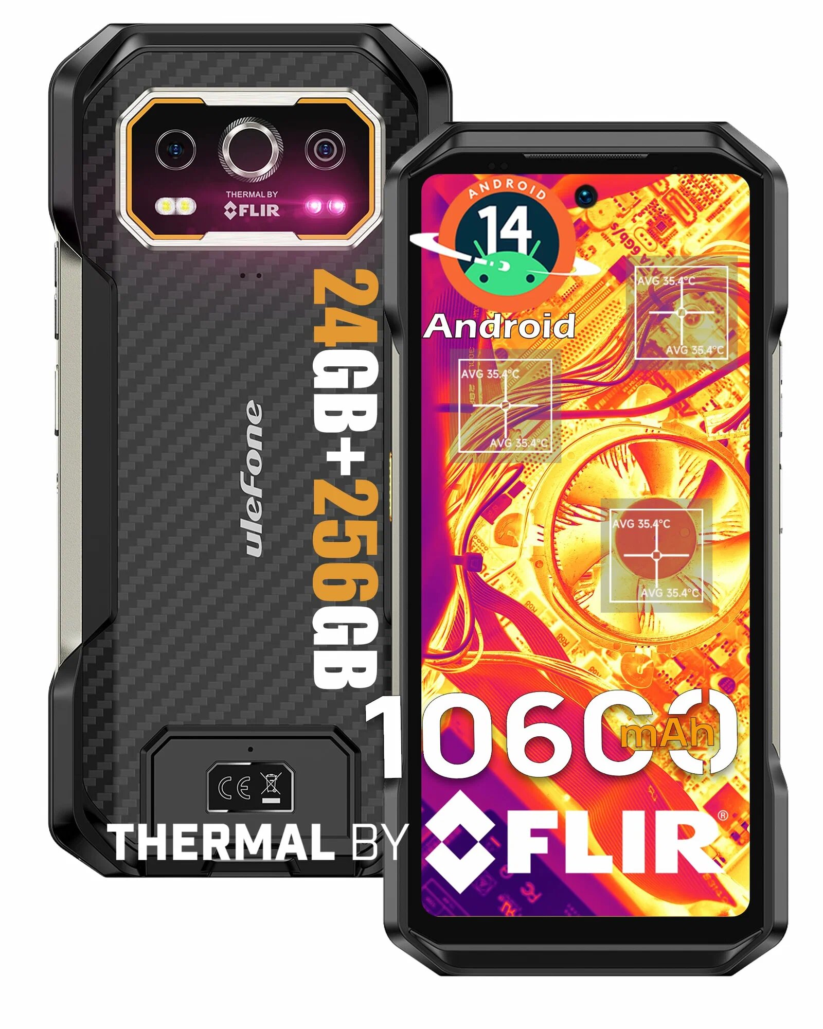 Защищенный смартфон Ulefone Armor 27T, тепловизор FLIR Lepton, ночная камера 64мр, 120Гц, 12+12/256ГБ, Гарантия год