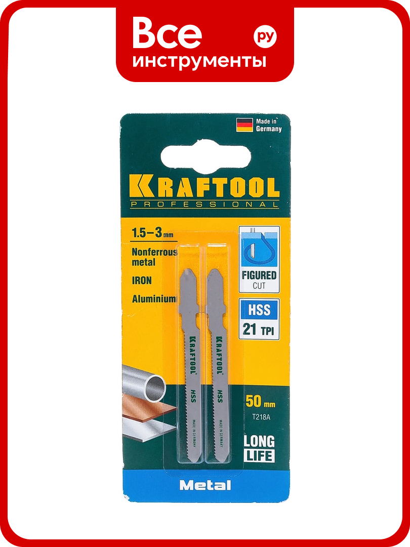 Пилки KRAFTOOL для эл/лобзика, HSS, по металлу, фигурный рез, EU-хвост, шаг