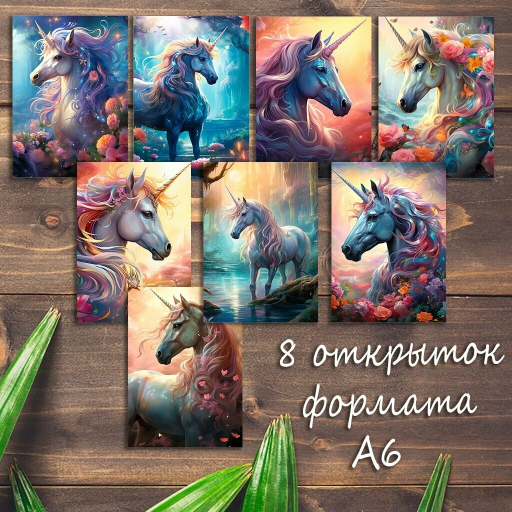 Большой набор открыток Единороги, 8 штук