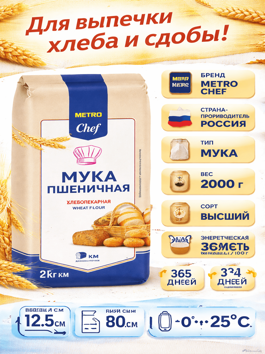 METRO Chef Мука пшеничная хлебопекарная высший сорт, 2кг